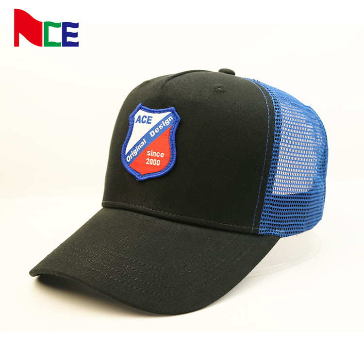 100% Polyester Mesh Hat / Topi Baseball Trucker Cap 5 Panel Biru Tertekan